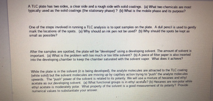 Solved A TLC plate has two sides, a clear side and a rough | Chegg.com