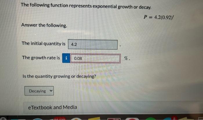 Solved The following function represents exponential growth | Chegg.com