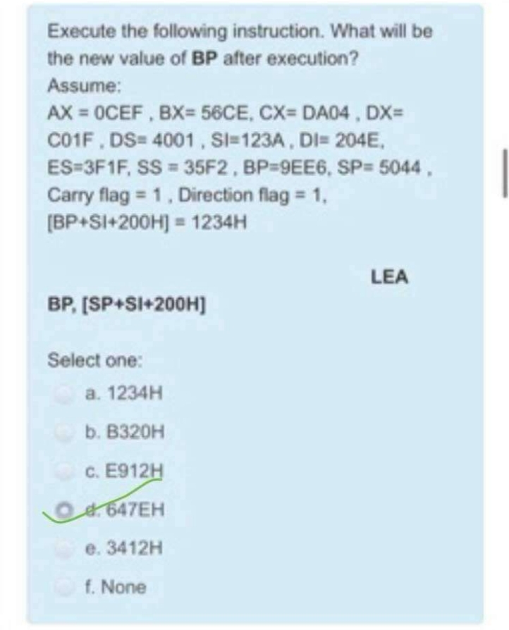 Solved Execute the following instruction. What will be the | Chegg.com