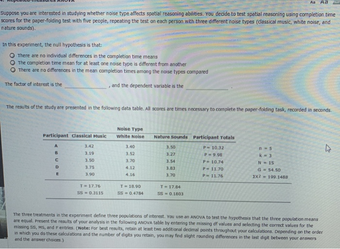 Suppose you are interested in studying whether noise | Chegg.com