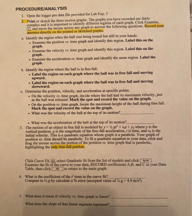 PROCEDURE/ANALYSIS 1. Open the logger pro data file | Chegg.com
