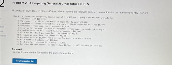 Solved Problem 2-3A Preparing General Journal entries LO3, 5 | Chegg.com
