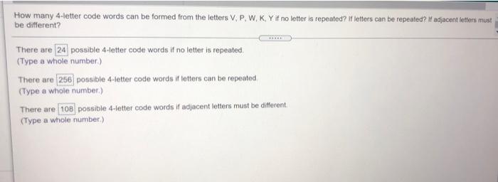 Solved How many 4-letter code words can be formed from the | Chegg.com