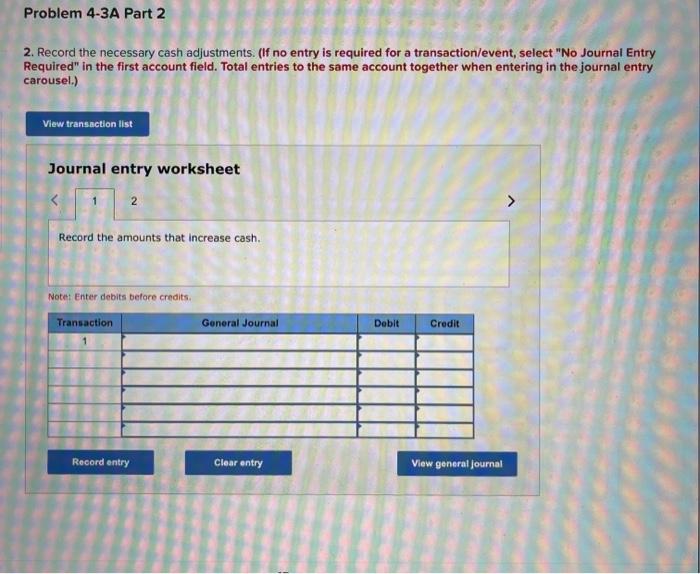 Solved my work Required information Problem 4-3A Prepare the | Chegg.com