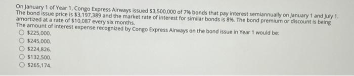 Solved On January 1 of Year 1, Congo Express Airways issued | Chegg.com
