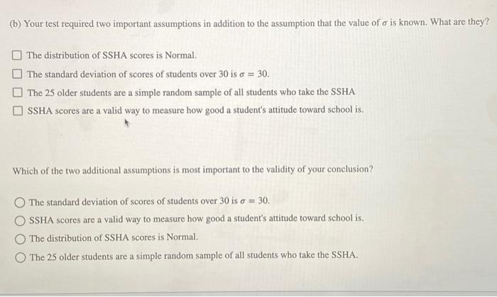 Solved The Survey of Study Habits and Attitudes (SSHA) is a | Chegg.com