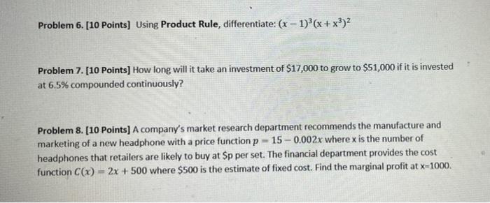 Solved Problem 6. [10 Points] Using Product Rule, | Chegg.com