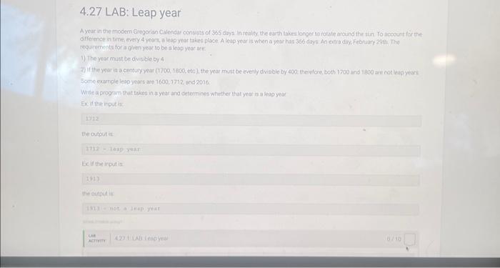 Solved tequirments for a given year to be a leap year ate: | Chegg.com