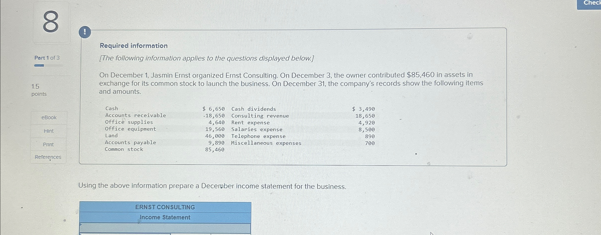 Solved 8!Part 1 ﻿of 3Required information[The following | Chegg.com