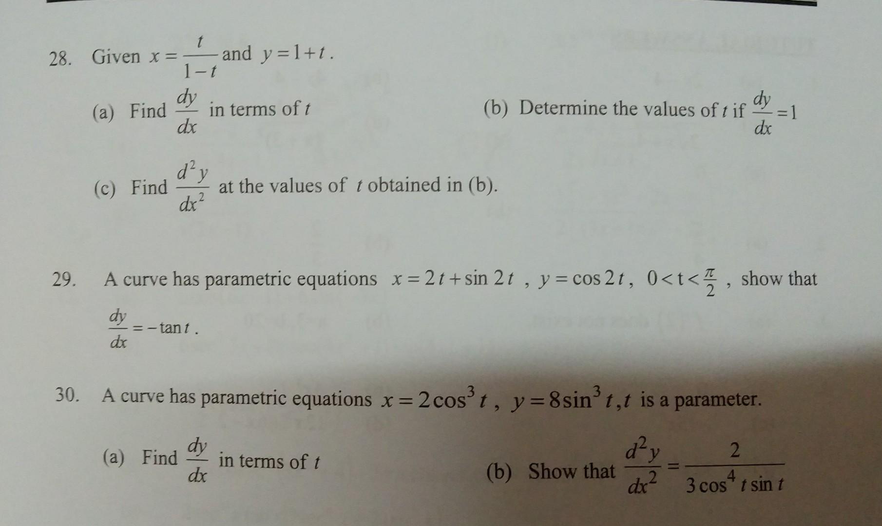Solved 9.5 Parametric Differentiations (a) Solve the first | Chegg.com