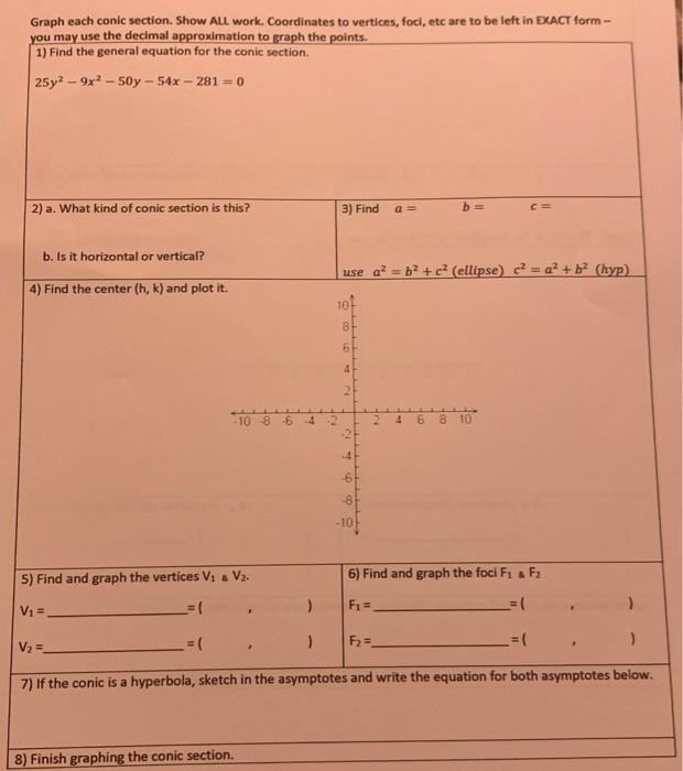 Solved Graph each conic section. Show ALL work. Coordinates | Chegg.com