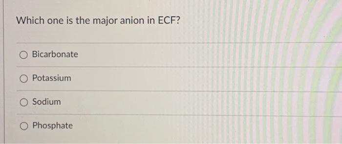 Solved Which one is the major anion in ECF? Bicarbonate | Chegg.com