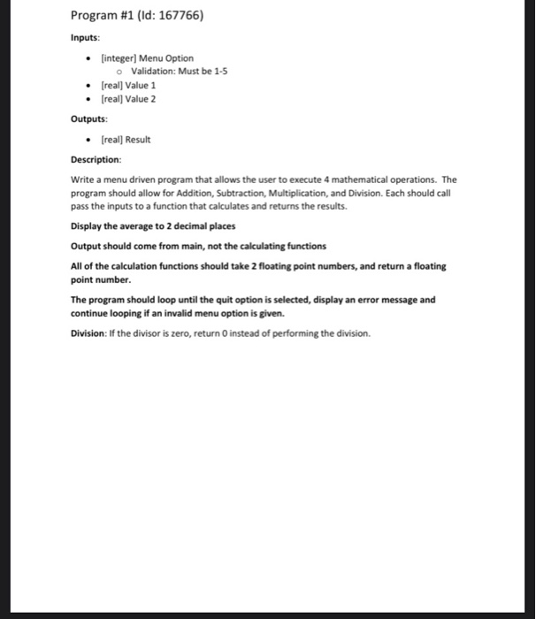 Solved Program 1 Id 167766write A Menu Driven Program That 4832