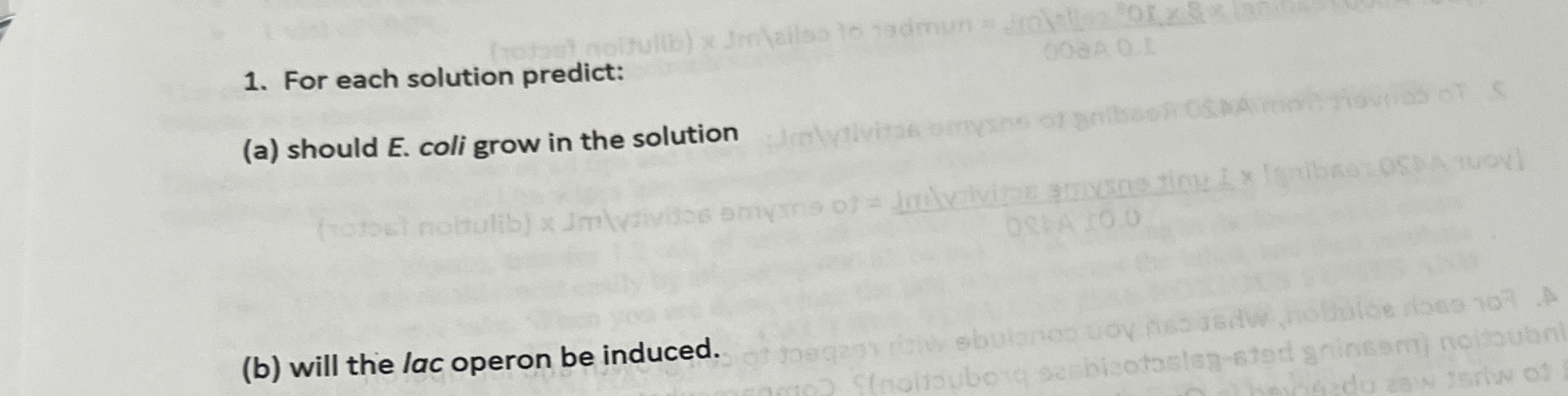 Solved For each solution predict:(a) ﻿should E. ﻿coli grow | Chegg.com