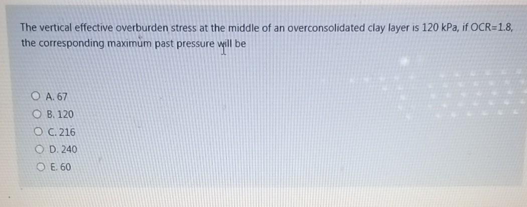Solved The vertical effective overburden stress at the | Chegg.com