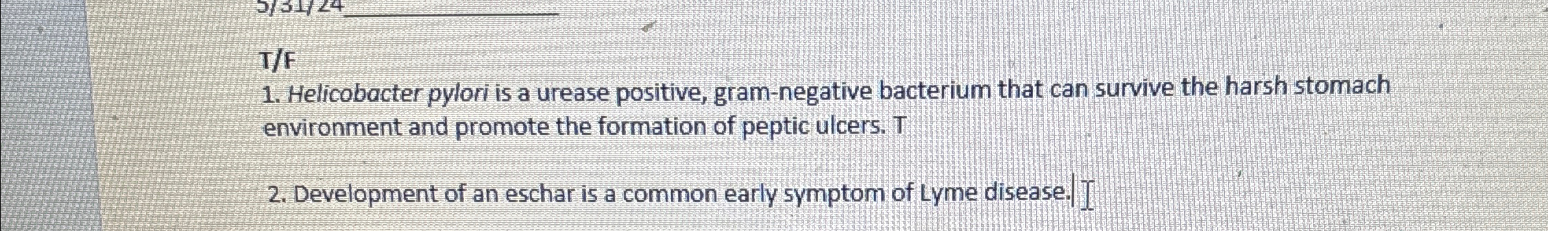 Solved T/FDevelopment of an eschar is a common early symptom | Chegg.com