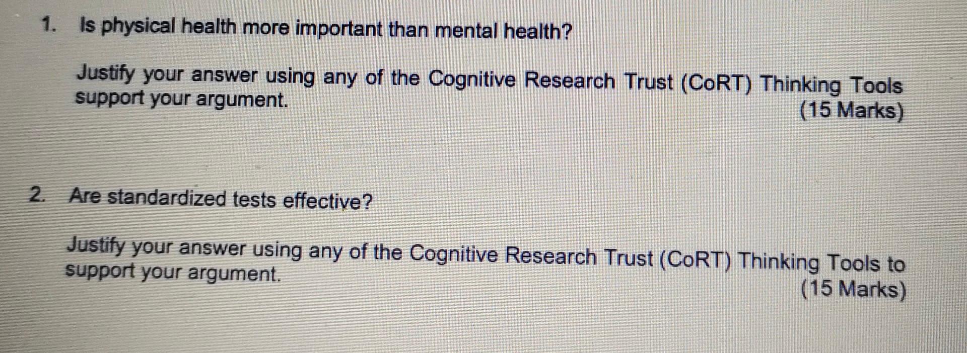 Solved 1. Is physical health more important than mental | Chegg.com