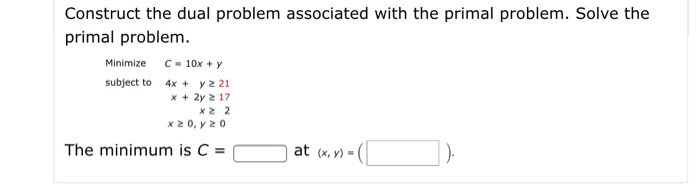 Solved Construct the dual problem associated with the primal | Chegg.com