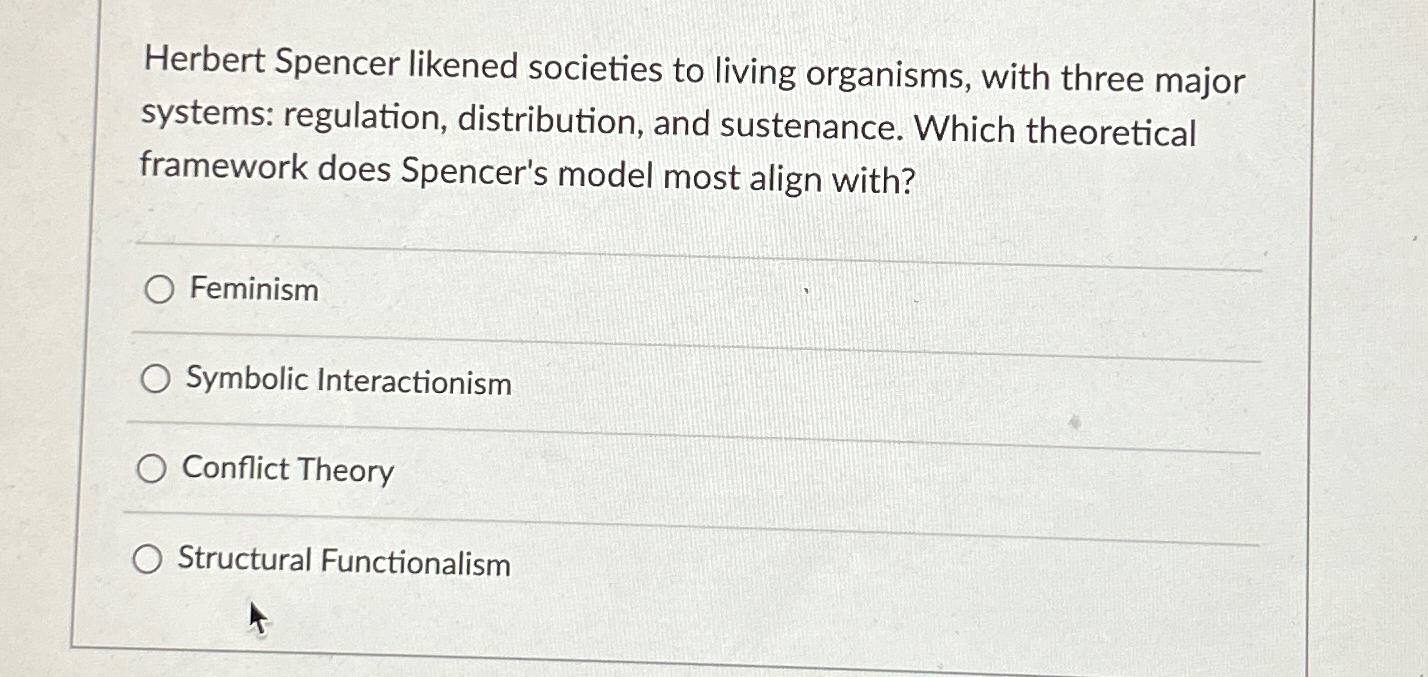 Solved Herbert Spencer likened societies to living | Chegg.com