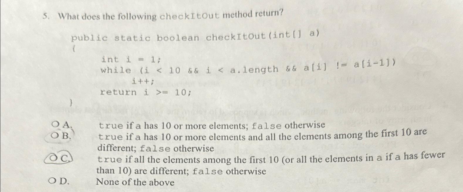 Solved What does the following checkItOut method | Chegg.com