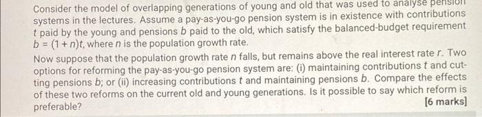 Consider the model of overlapping generations of | Chegg.com