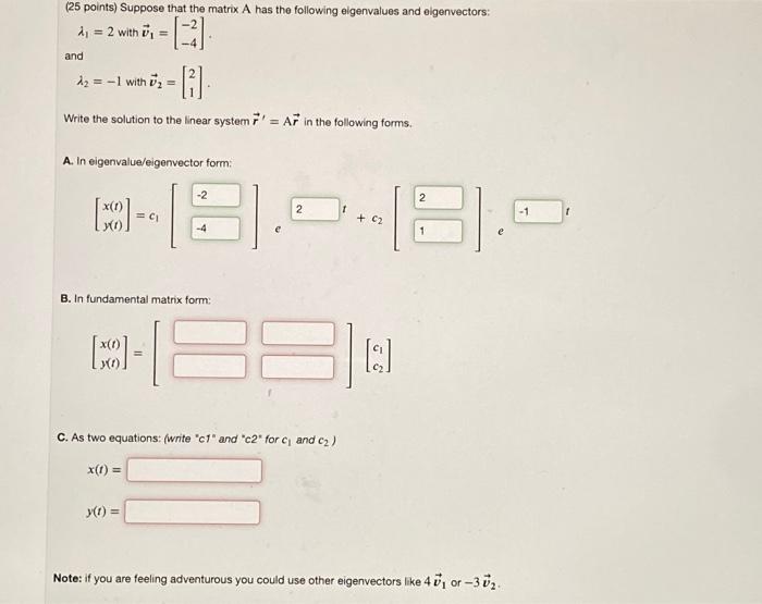 Solved (25 points) Suppose that the matrix A has the | Chegg.com