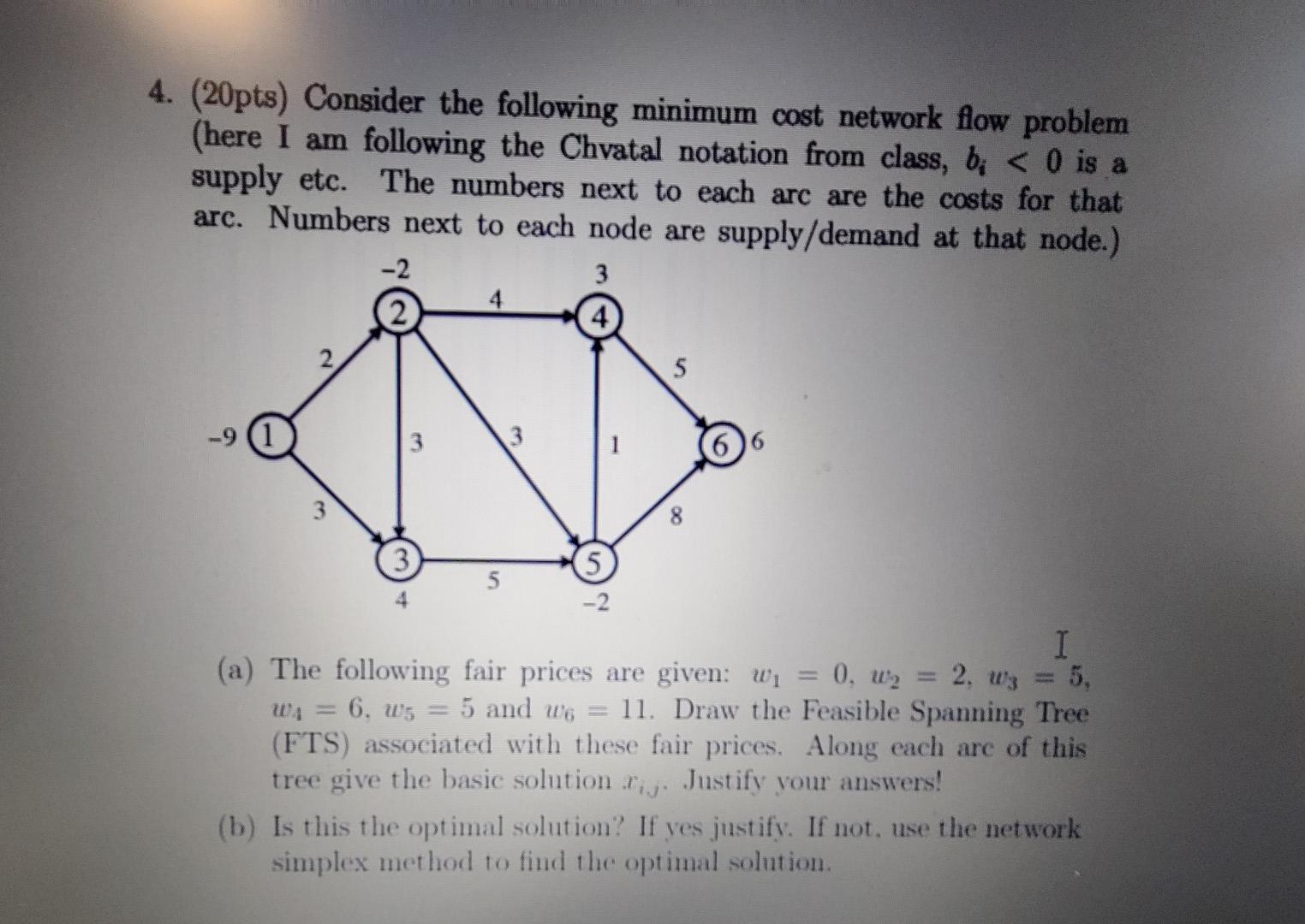 Solved 4 20pts Consider The Following Minimum Cost