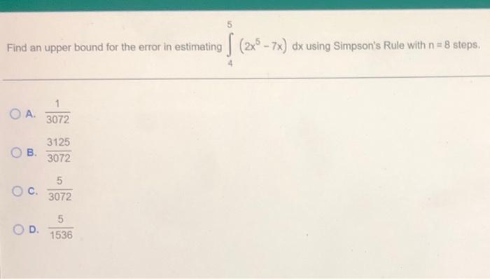Solved 5 Find an upper bound for the error in estimating | | Chegg.com