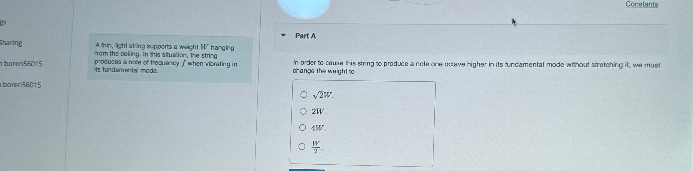 Solved ConstantsgsSharingA thin, light string supports a | Chegg.com