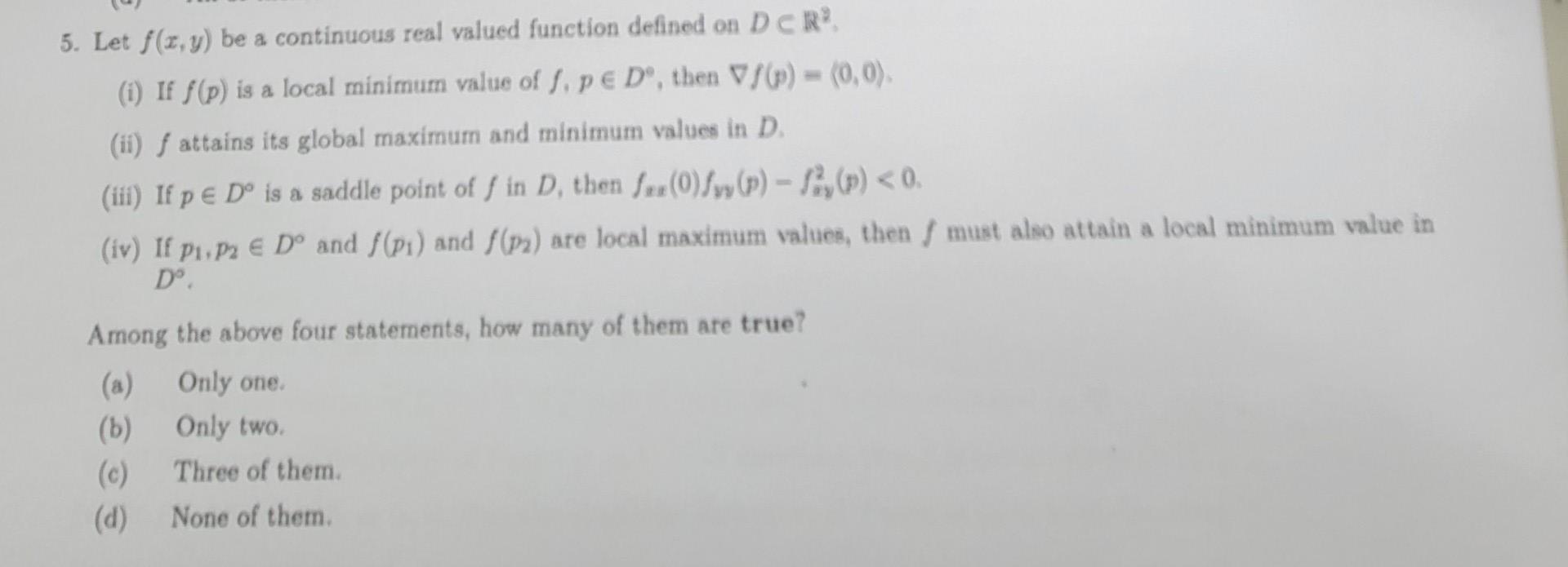 Solved 5. Let f(x,y) be a continuous real valued function | Chegg.com