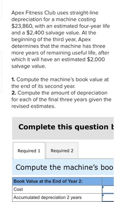 Solved Apex Fitness Club uses straight-line depreciation for | Chegg.com Solved Apex Fitness Club uses straight-line depreciation for | Chegg.com