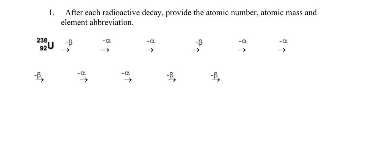 Solved After each radioactive decay, provide the atomic | Chegg.com