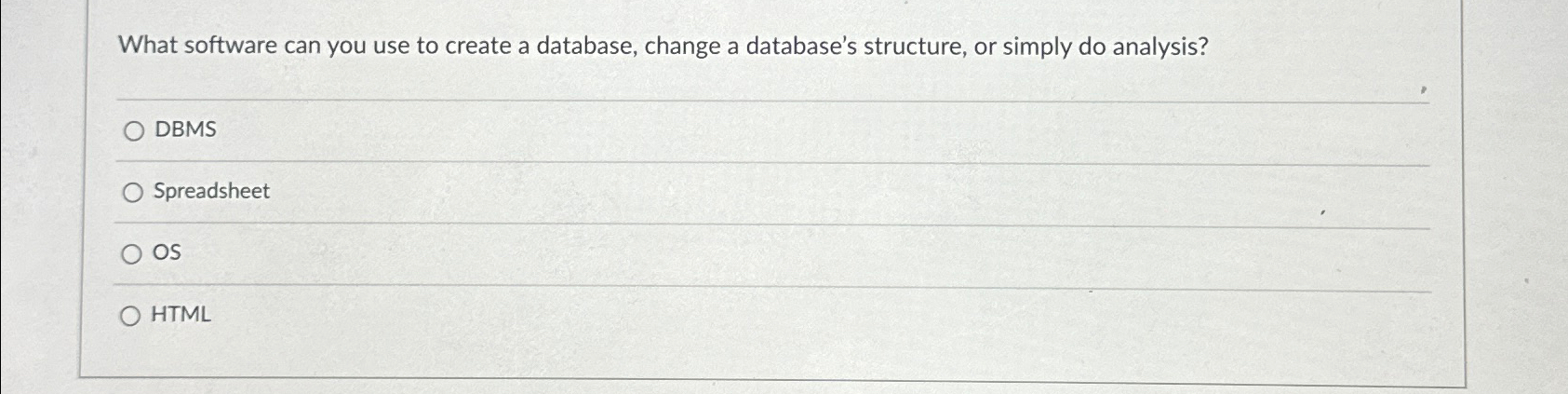 Solved What software can you use to create a database, | Chegg.com