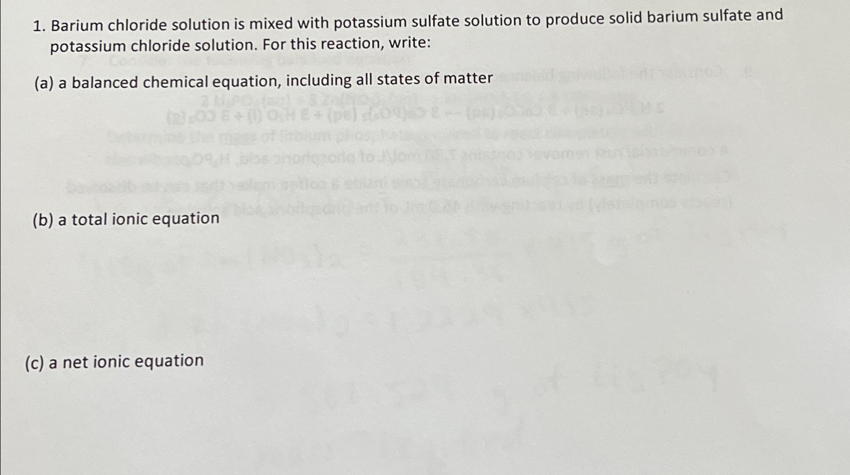 Solved Barium chloride solution is mixed with potassium | Chegg.com