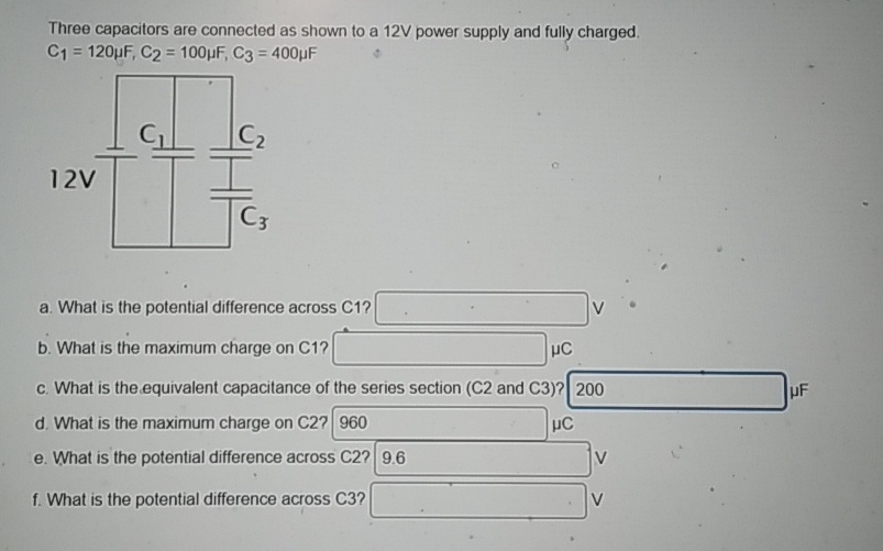 Solved Three capacitors are connected as shown to a 12V | Chegg.com