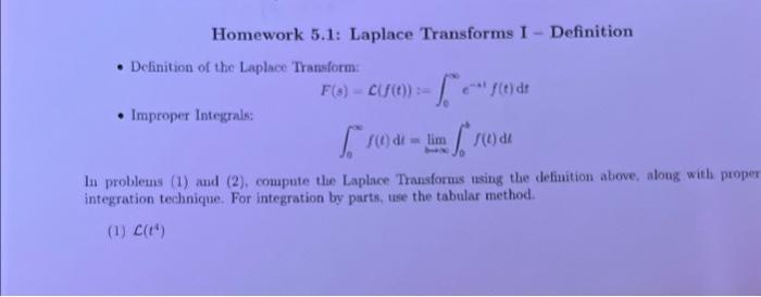 Solved Homework 5.1: Laplace Transforms I - Definition - | Chegg.com