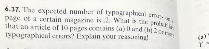 Solved 6.37. The expected number of typographical errors on | Chegg.com