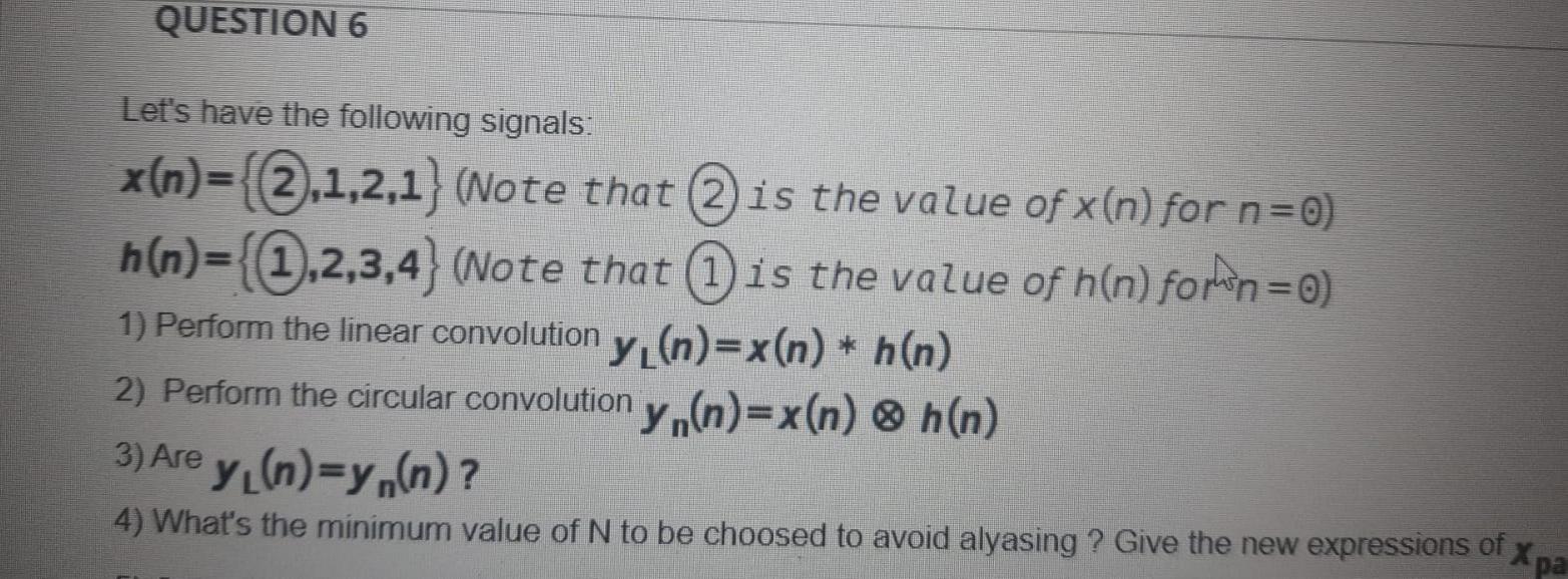 Solved Let's have the following signals: x(n)={(2),1,2,1} | Chegg.com
