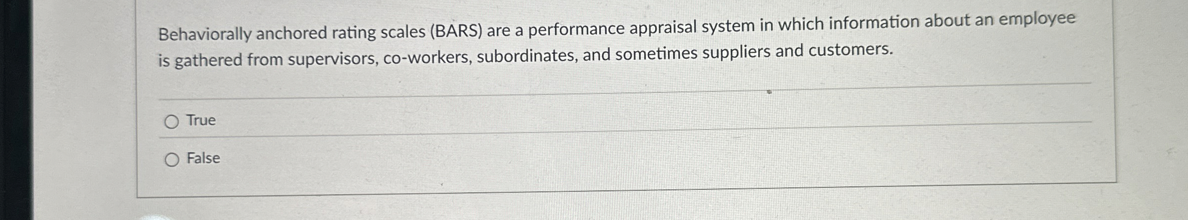 Solved Behaviorally anchored rating scales (BARS) ﻿are a | Chegg.com