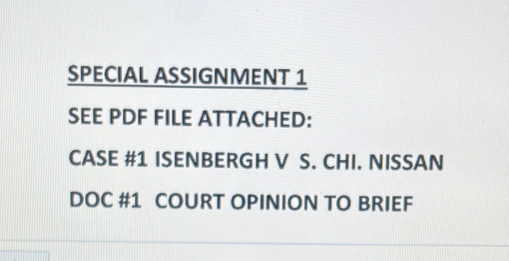 Solved SPECIAL ASSIGNMENT 1SEE PDF FILE ATTACHED:CASE #1 | Chegg.com