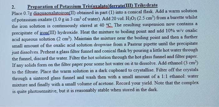 Solved 2. Preparation of Potassium Tris(oxalato)ferrate(III) | Chegg.com