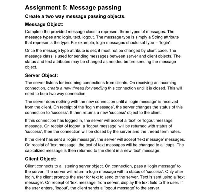 Solved Assignment 5: Message passing Create a two way | Chegg.com
