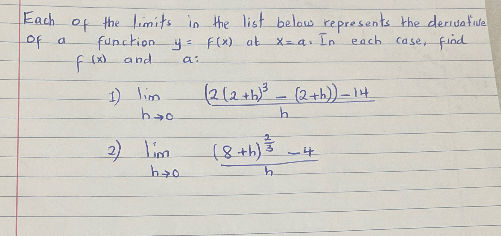 Solved Each of the limits in the list below represents the | Chegg.com