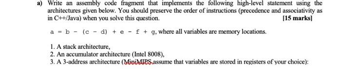 Solved A Write An Assembly Code Fragment That Implements 