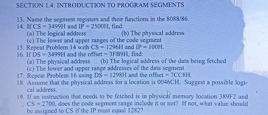 Solved SECTION 1.4: INTRODUCTION TO PROGRAM SEGMENTS13. | Chegg.com