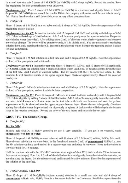 Solved EXPERIMENT 5 Qualitative Analysis of Anions Outcomes | Chegg.com