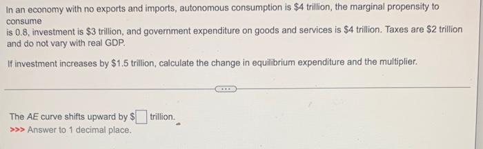 Solved In an economy with no exports and imports, autonomous | Chegg.com