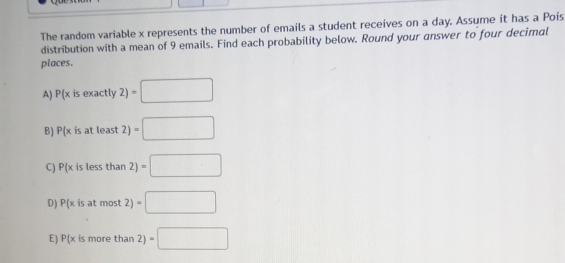 Solved The random variable x represents the number of emails | Chegg.com