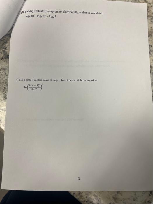 Solved (10 points) Evaluate the expression algebraically, | Chegg.com