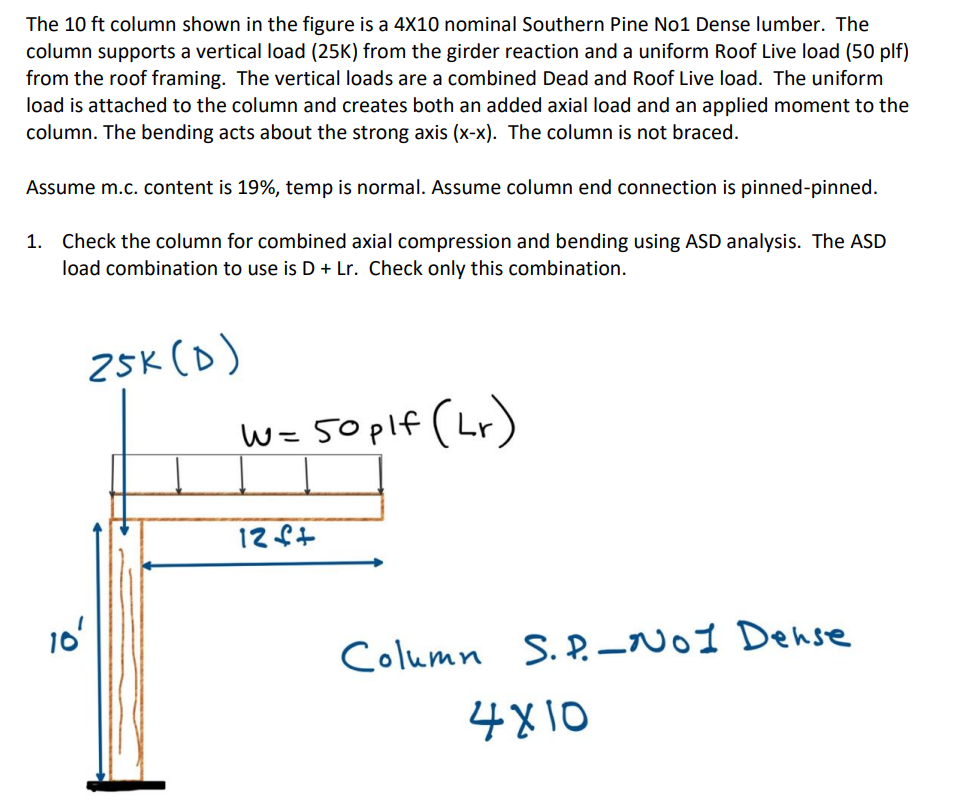 Solved The 10 ﻿ft column shown in the figure is a 4X10 | Chegg.com